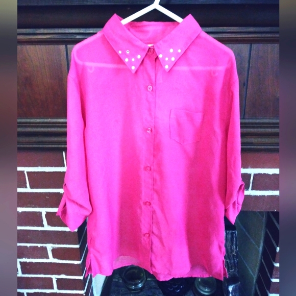 Shirts & Tops | Pink Sheer Half Sleeve Blouse | Poshmark